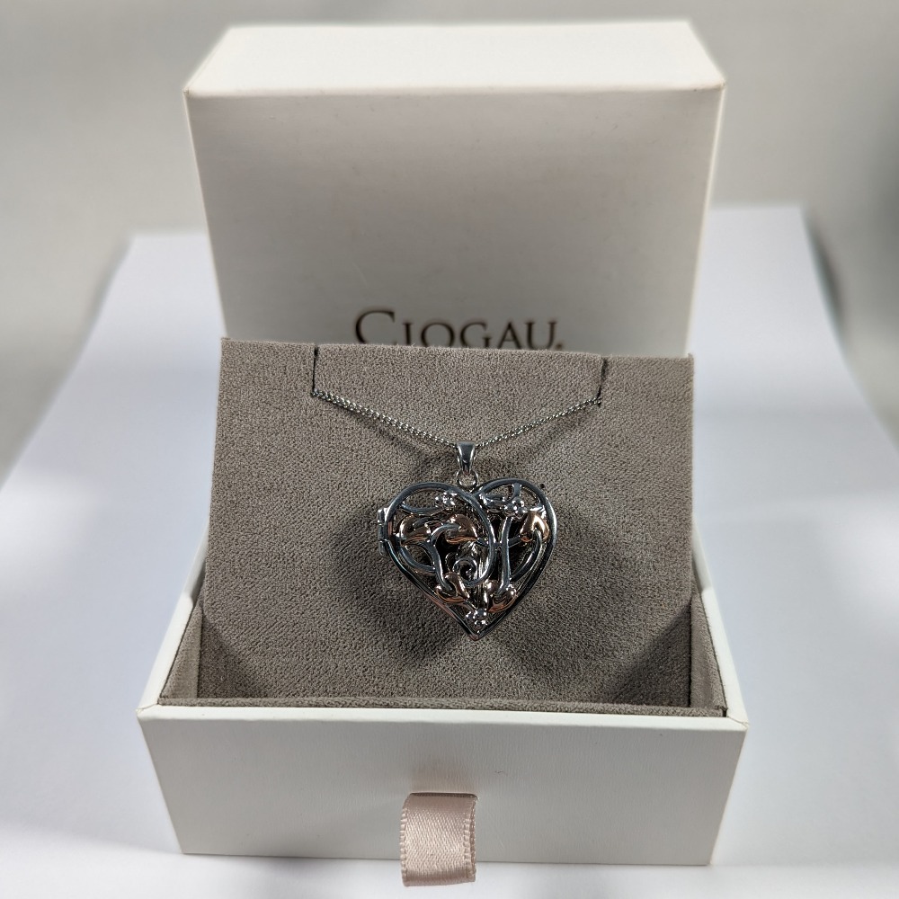 Clogau Silver & 9ct Gold Tree of Life Fairy Heart Locket & Necklace ...